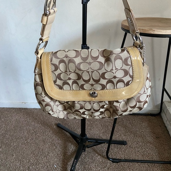 Coach | Bags | Coach Brown And Tan Monogram Shoulder Bag | Poshmark